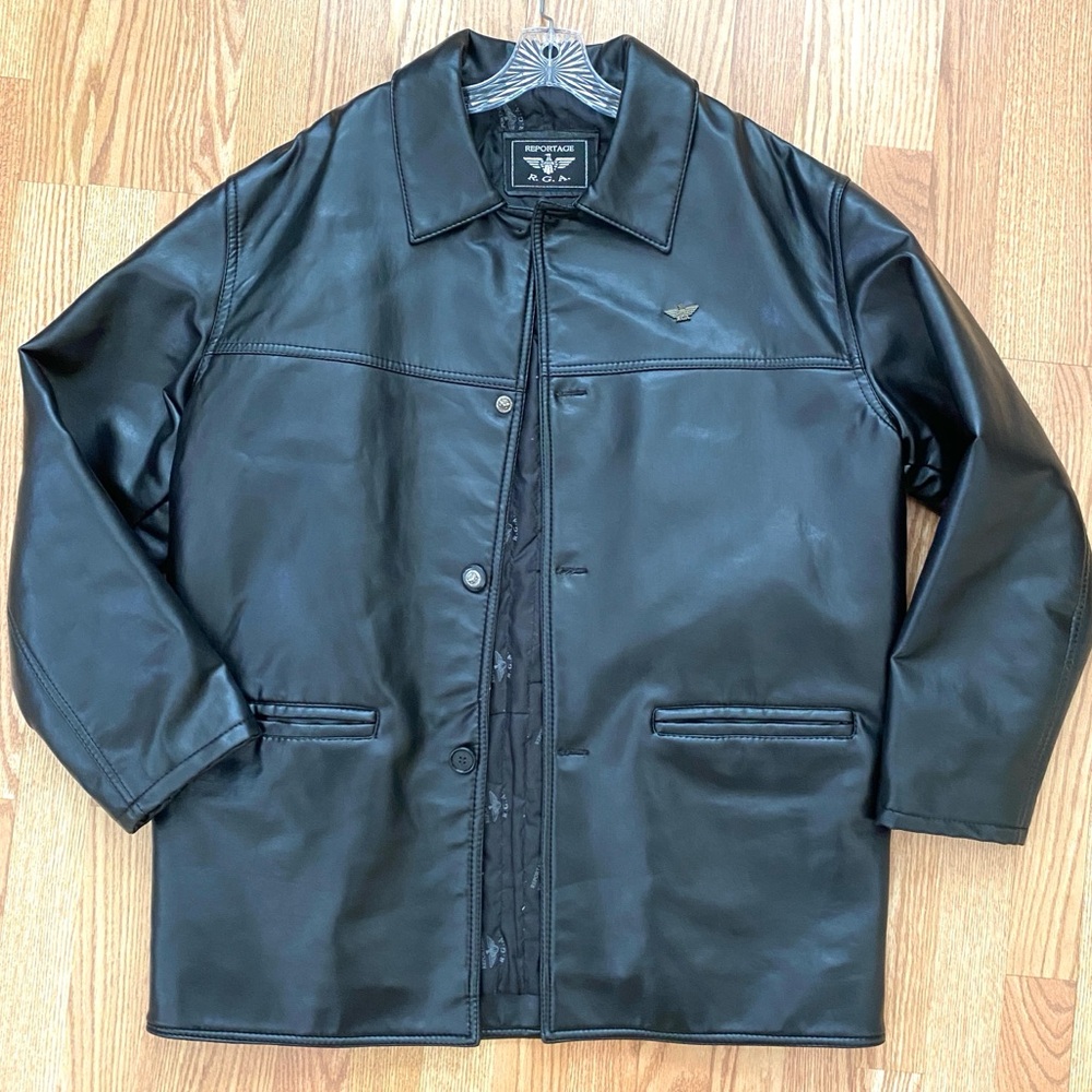 Reportage Rga Men's Black Faux Leather Jacket Xxl - Gem